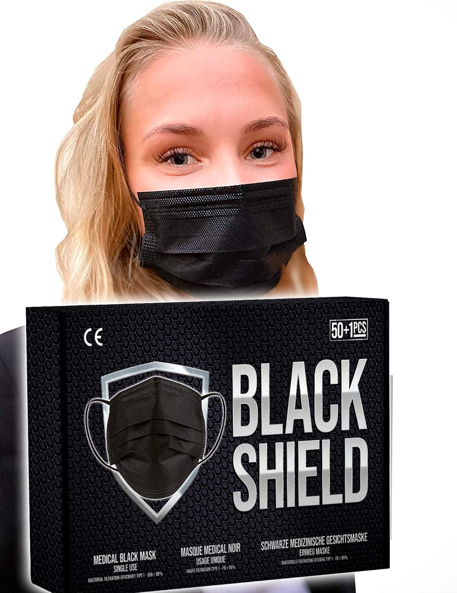 BLACK SHIELD - Mascherine Chirurgice Certificate CE Nere 3 veli - Disp ...