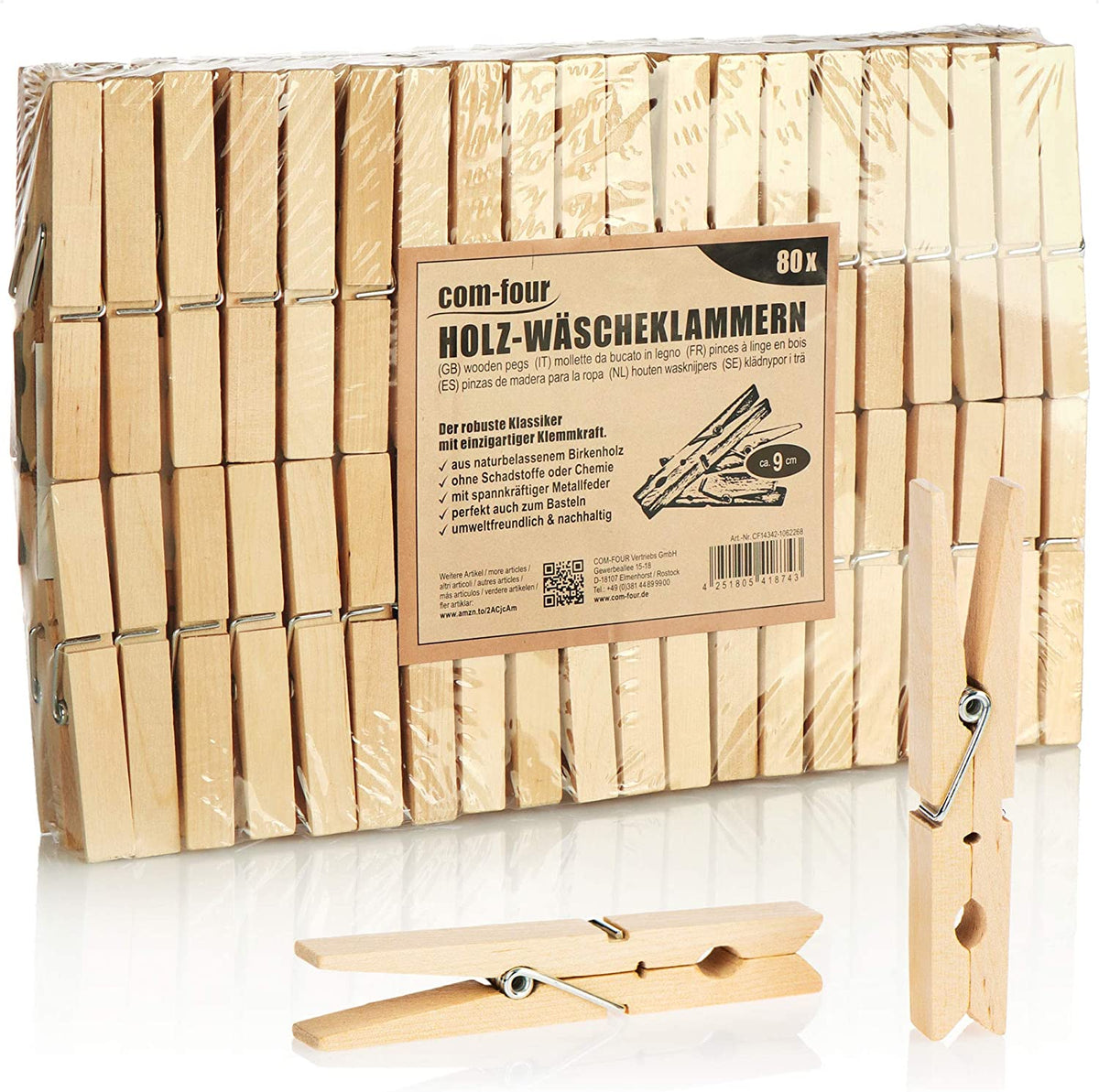 com-four® 80x Mollette XL in Legno - Mollette Sostenibili in Legno di ...