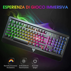 Tastiera meccanica Gaming con retroilluminazione LED RGB, Layout itali ...