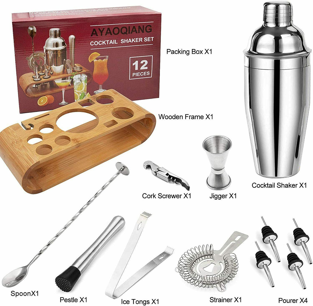 AYAOQIANG Set Cocktail 12 Pezzi, Kit da Barman in Acciaio Inox, Cockta ...